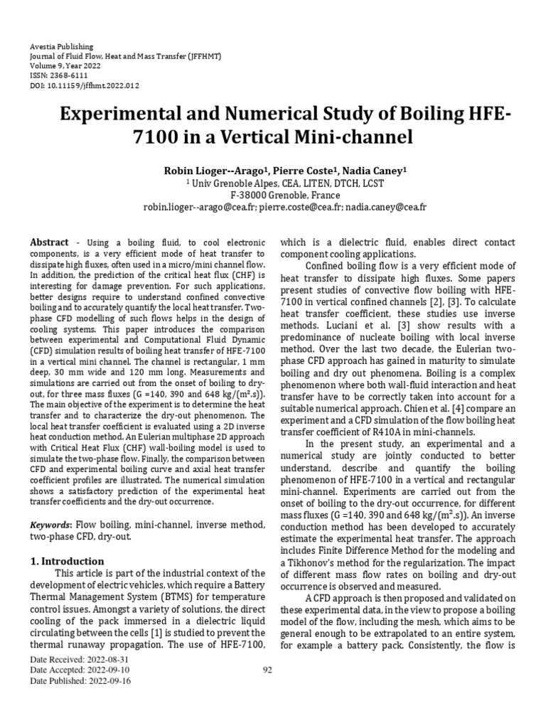 Experimental and Numerical Study of Boiling HFE-7100 - in - A ...