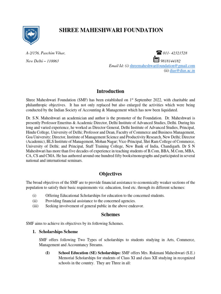 Dr. S. N. Maheshwari (Shree Maheshwari Foundation Scholarship For ...