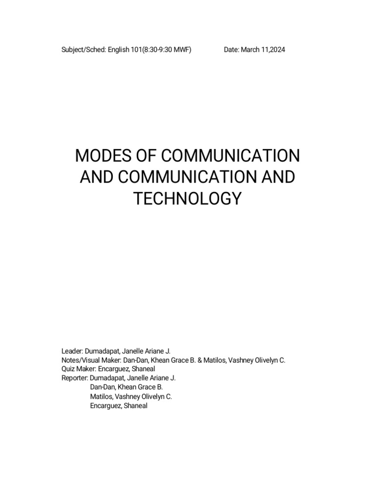 Modes of Communication Communication and Technology | PDF | Internet ...