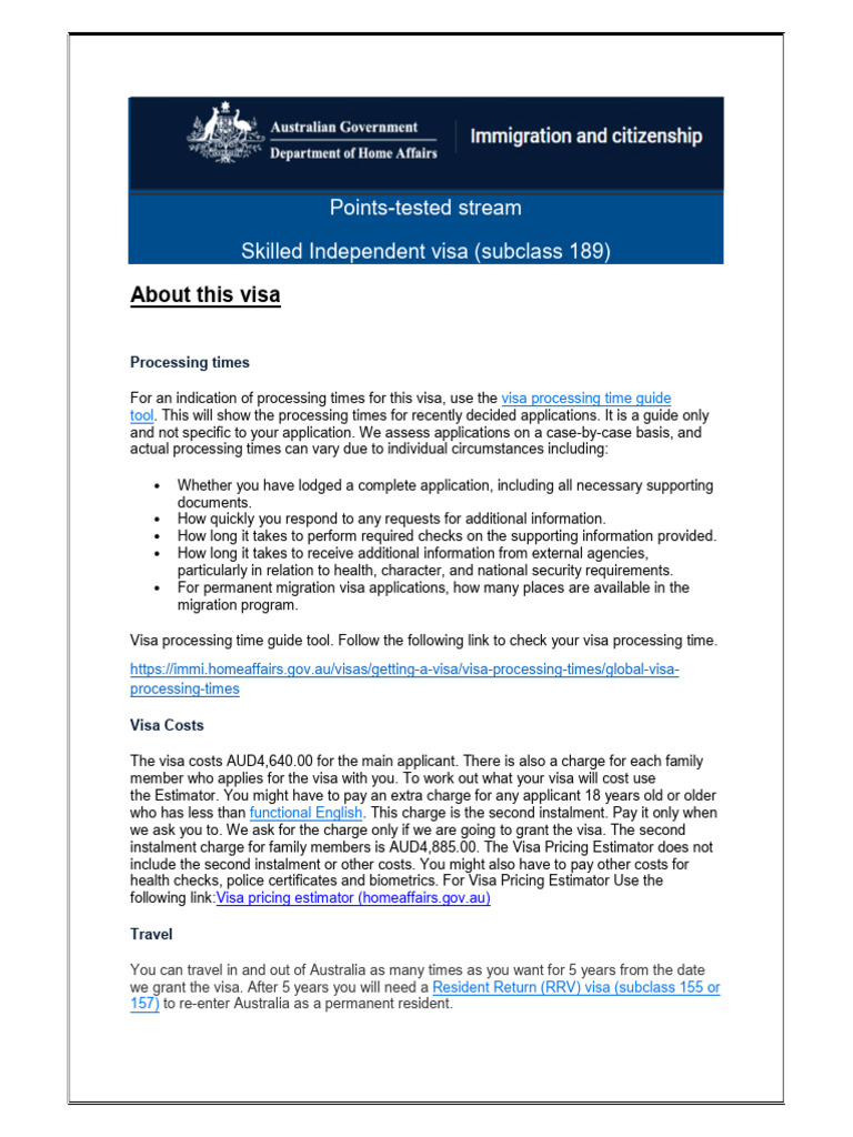 Australia Subclass 189 VISA Application Process | PDF | Travel Visa ...
