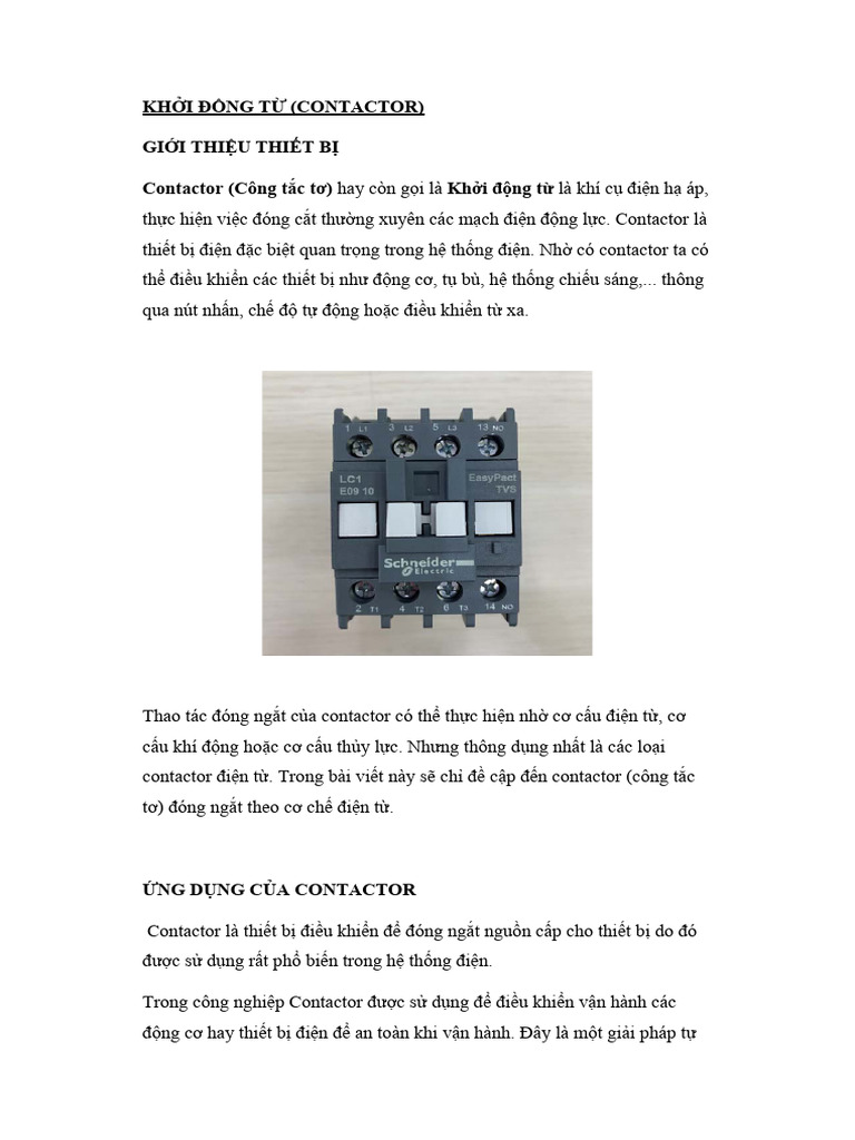 Khởi Động Từ (Contactor) Giới Thiệu Thiết Bị Contactor (Công tắc tơ ...
