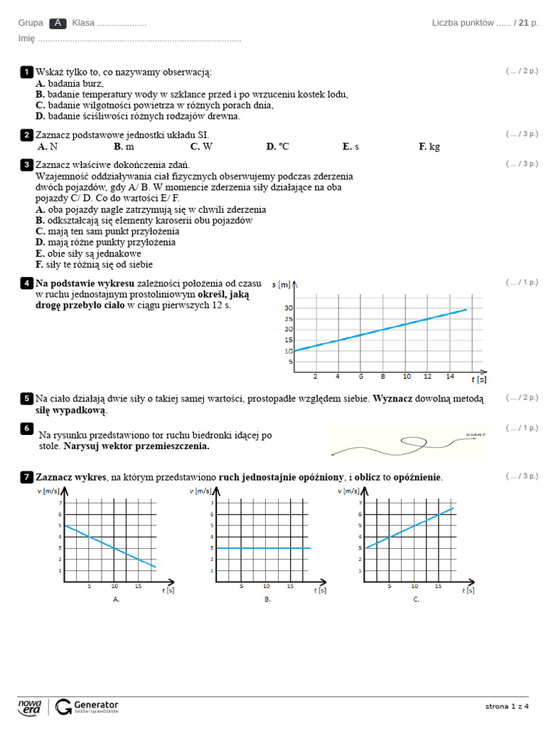 Test 2. Wprowadzenie. Przyczyny I Opis Ruchu Prostoliniowego Test ...