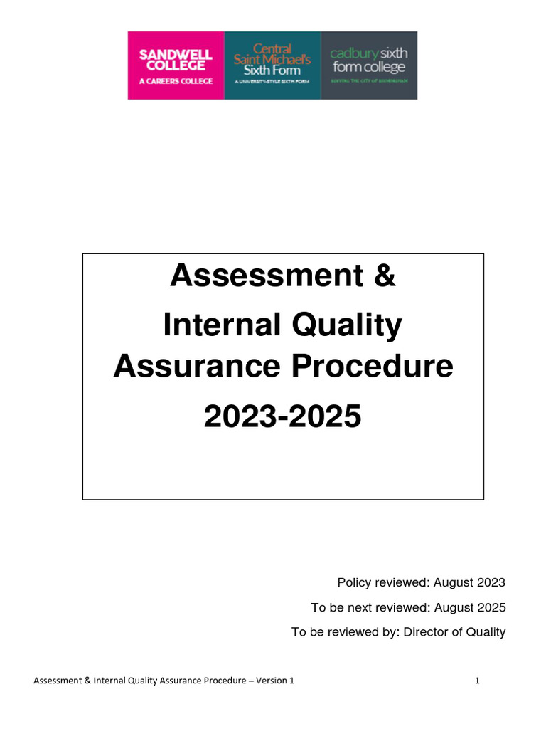 Assessment Internal Quality Assurance Procedure 2023 2025 | PDF