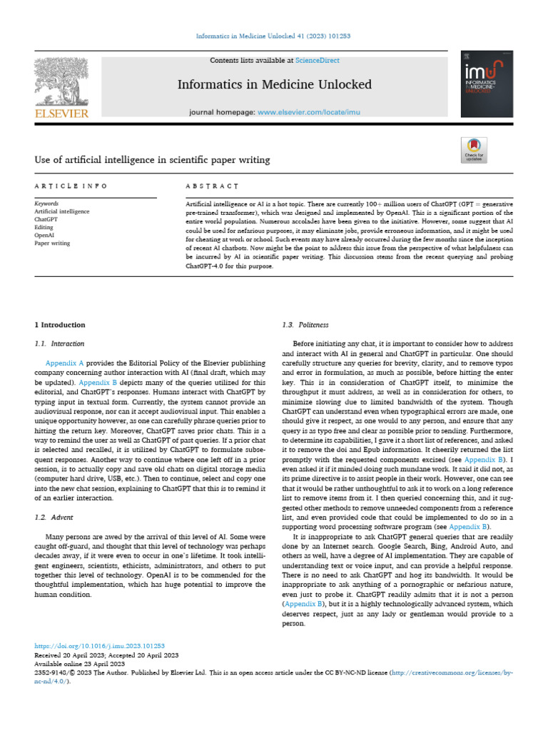 Use of Artificial Intelligence in Scientific Paper | PDF | Career ...