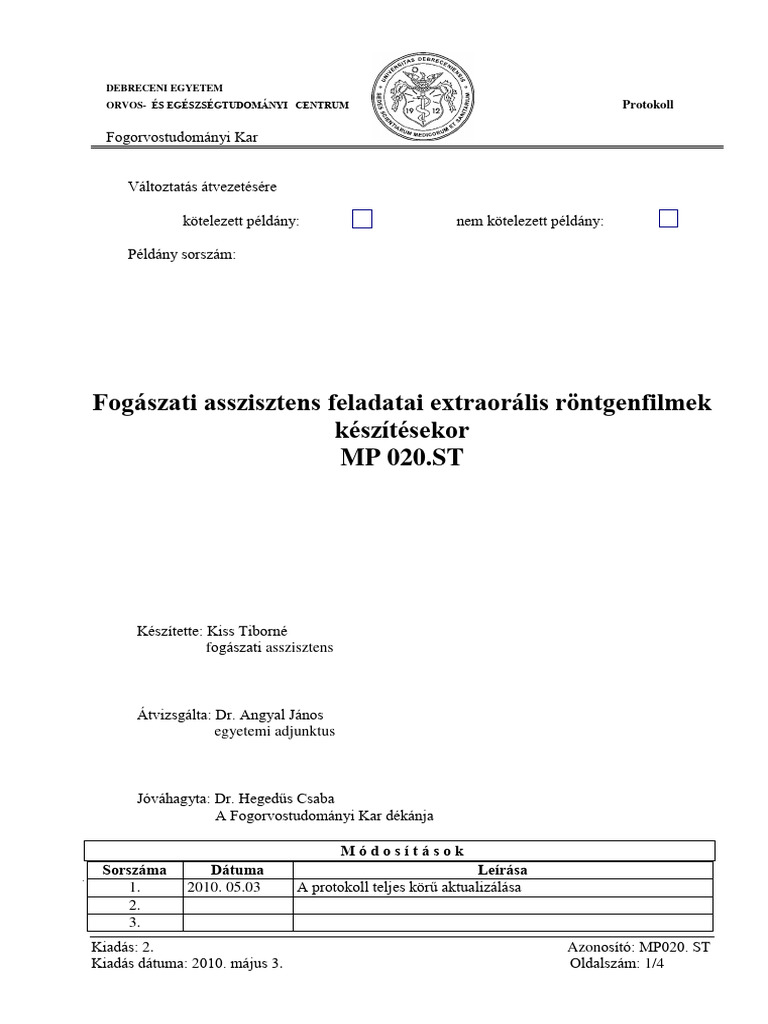 Fogászati Asszisztens Feladatai Extraorális Röntgenfilmek Készítésekor MP 020.ST | PDF
