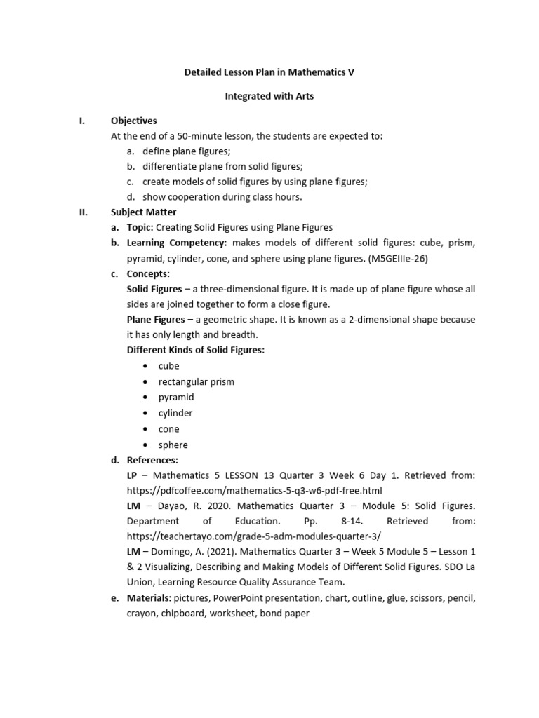 Solid Figures from Plane Figures Lesson | PDF | Shape | Rectangle
