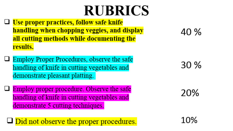 Cutting Rubrics of Vegetables | PDF