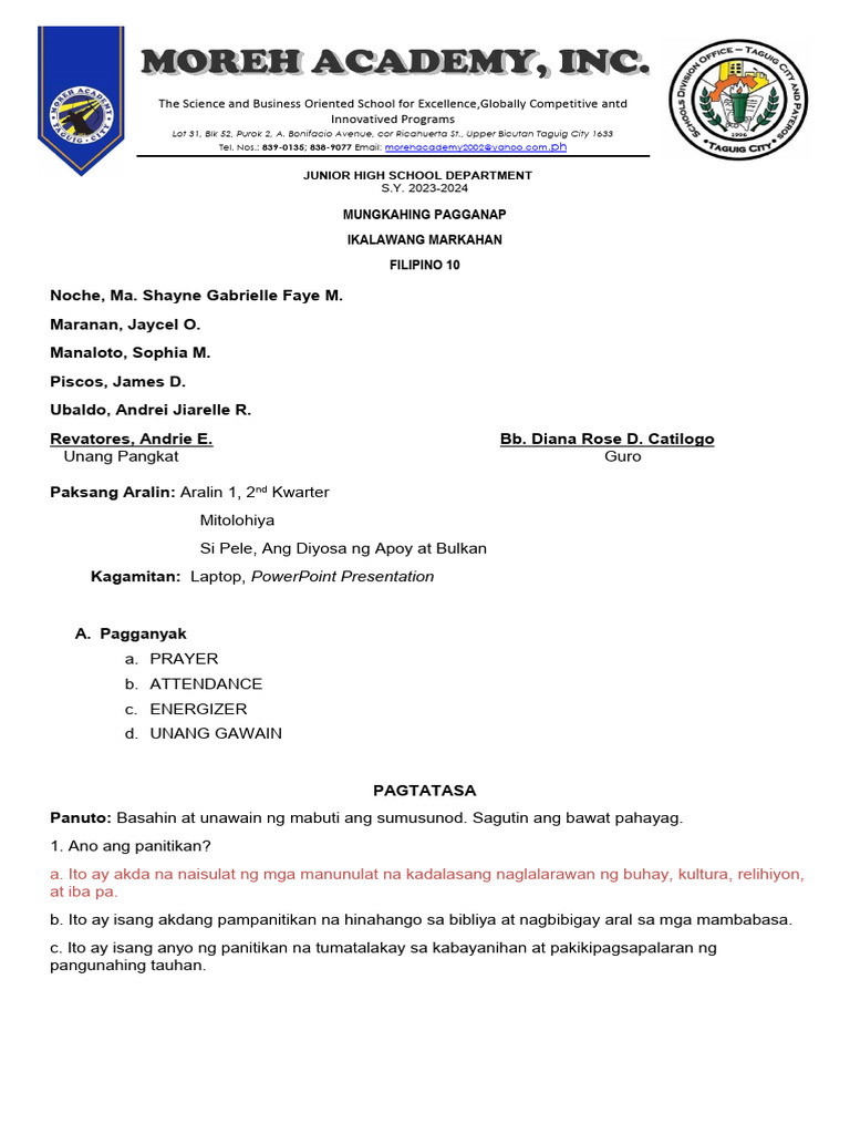 Reporting 2nd Quarter Filipino 10 Format | PDF