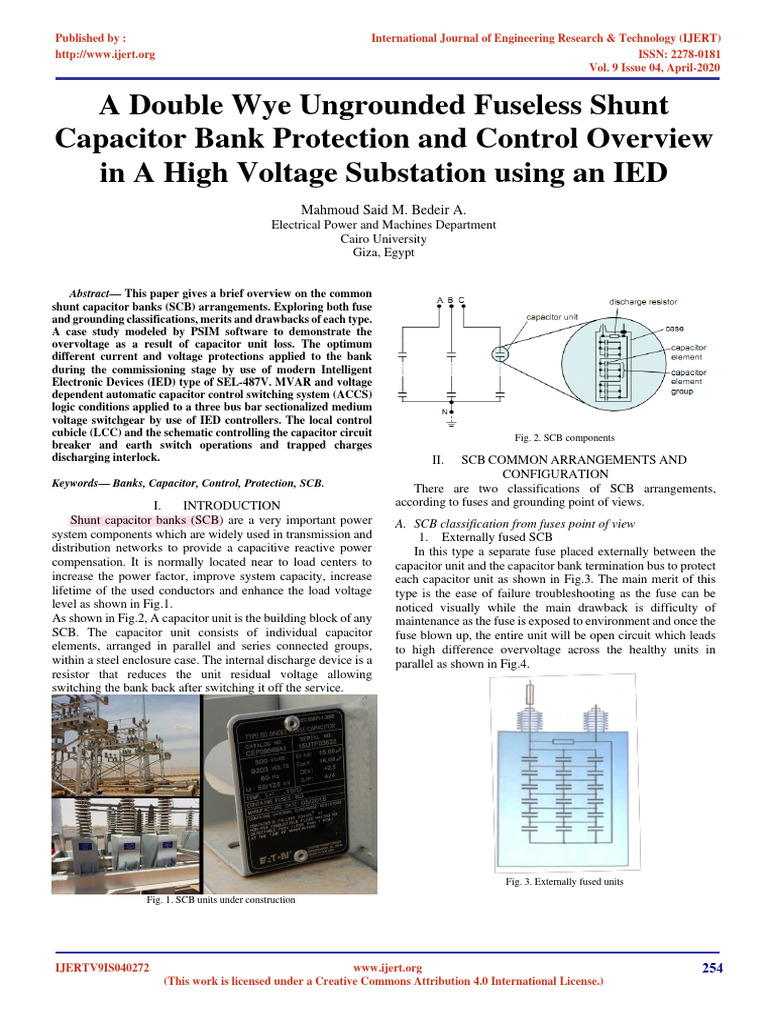 A Double Wye Ungrounded Fuseless Shunt Capacitor Bank Protection and ...