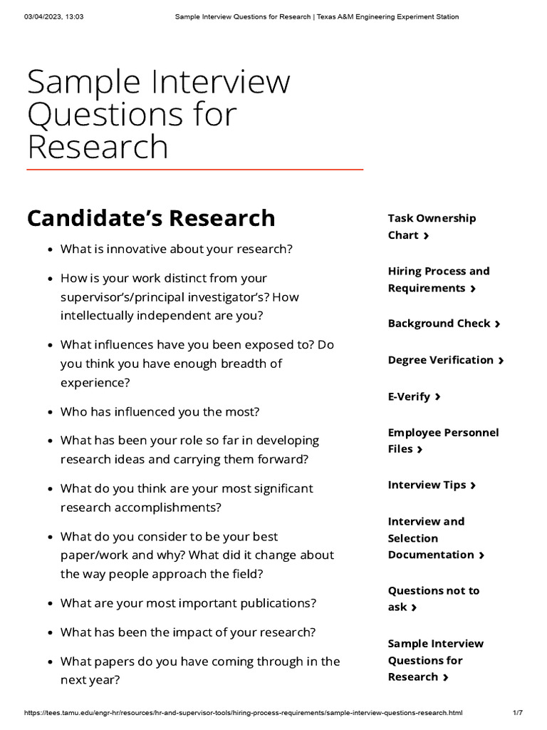 Sample Interview Questions For Research - Texas A&M Engineering ...