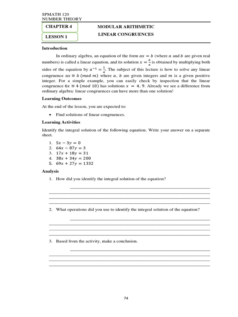 Linear Congruences | PDF | Equations | Number Theory