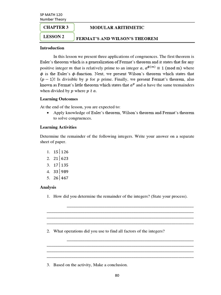 Wilson's Theorem in Number Theory | PDF | Discrete Mathematics | Algebra