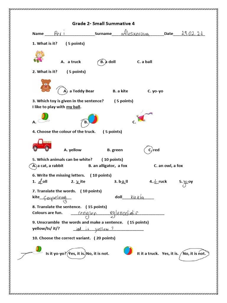 Grade 2 Small Summative 4 Test | PDF