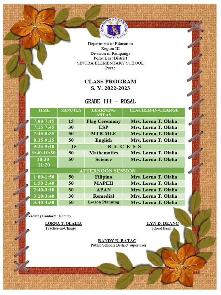 Grade 3 Class Program | PDF