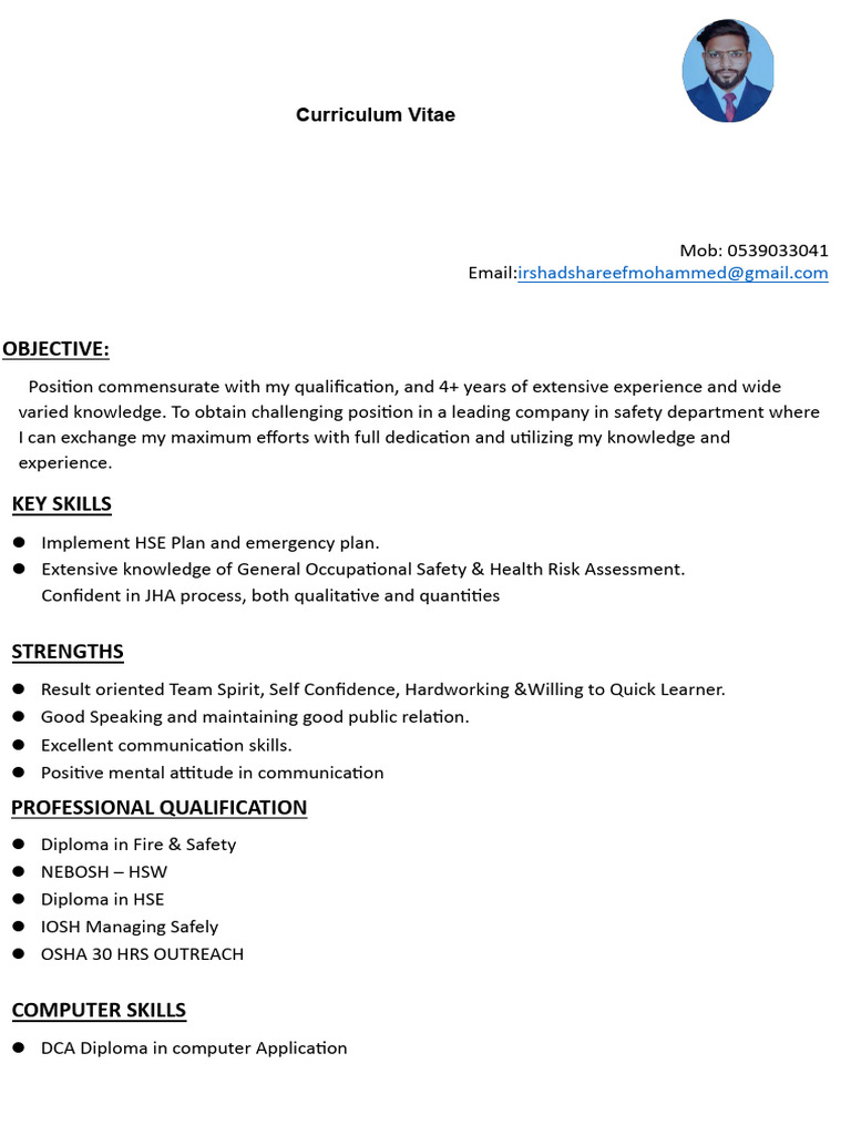 Irshad CV New | Download Free PDF | Occupational Safety And Health | Safety