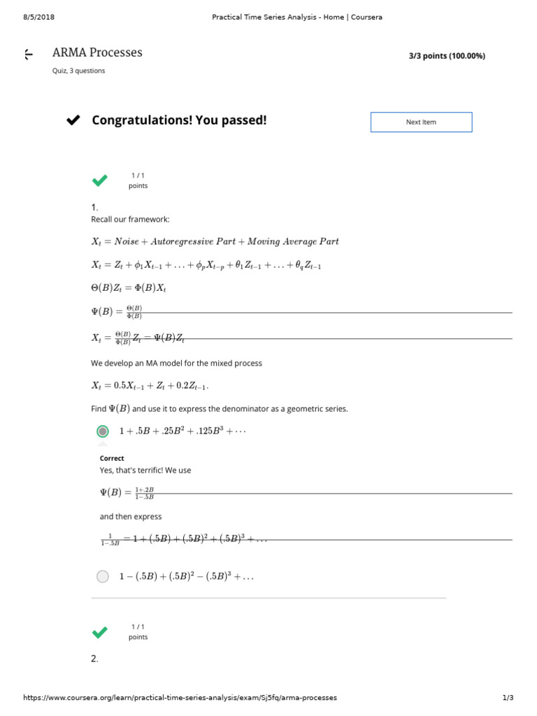 ARMA Processes Week 5 Quiz Results | PDF | Forecasting | Statistical ...
