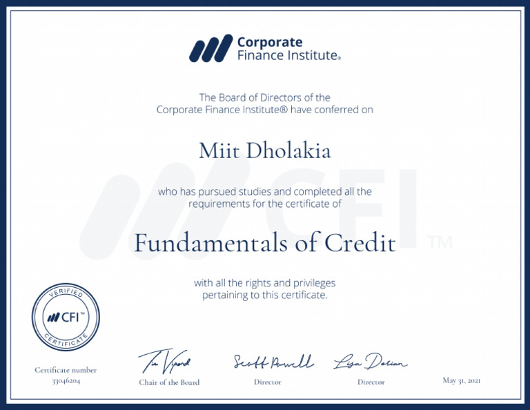 Miit - Dholakia CFI Fundamentals of Credit | PDF