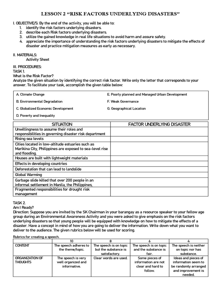 Lesson 2 Risk Factors Underlying Disasters | PDF