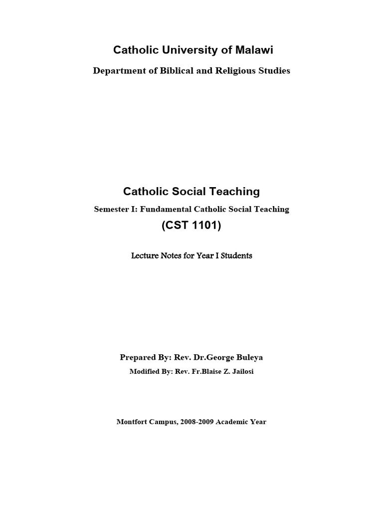 CST 1101 Notes | PDF | Catholic Social Teaching | Covenant (Biblical)