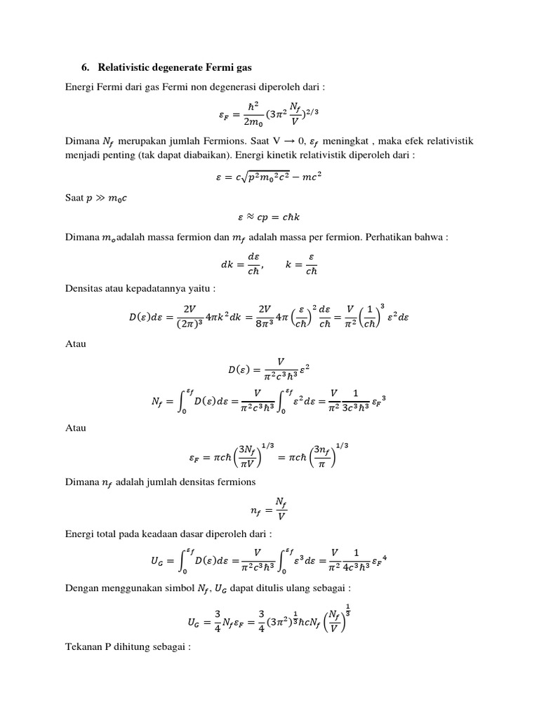 Energi dan Tekanan Gas Fermi Relativistik | PDF | Metode & Bahan Ajar