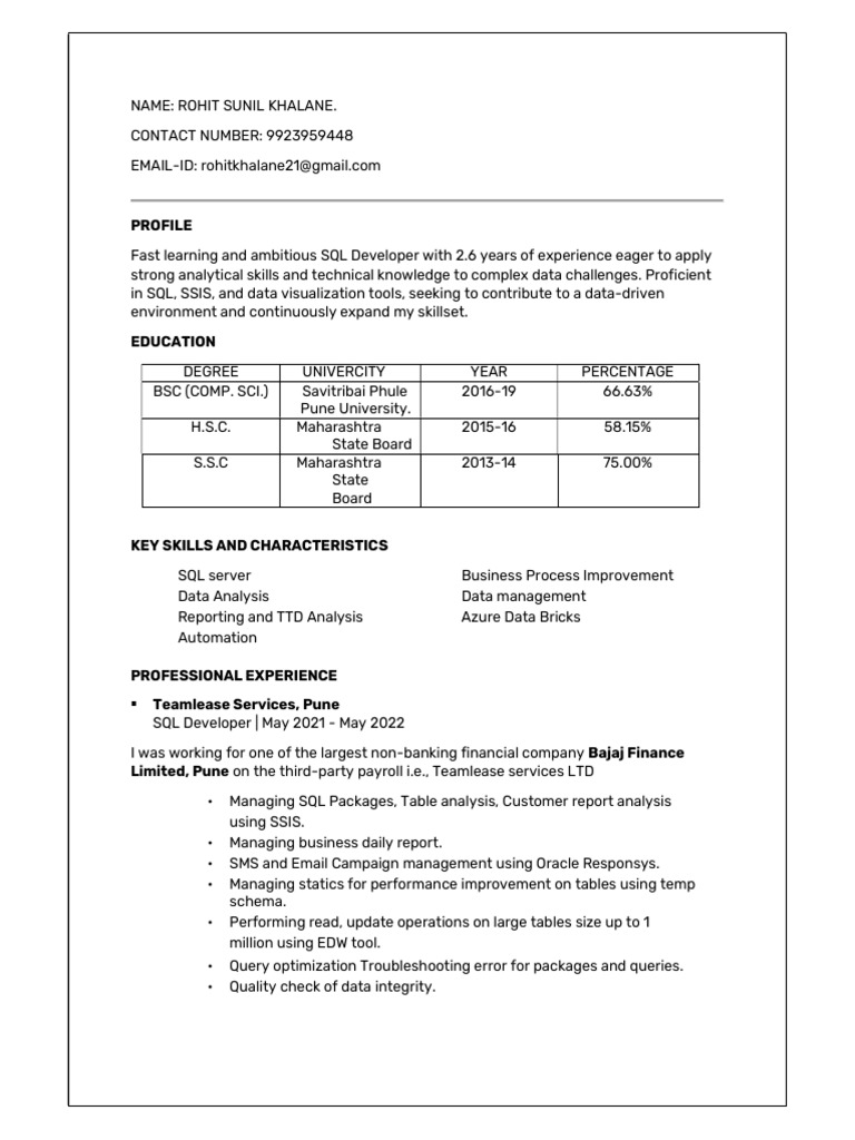 Rohit SQL Developer | PDF | Sql | Data