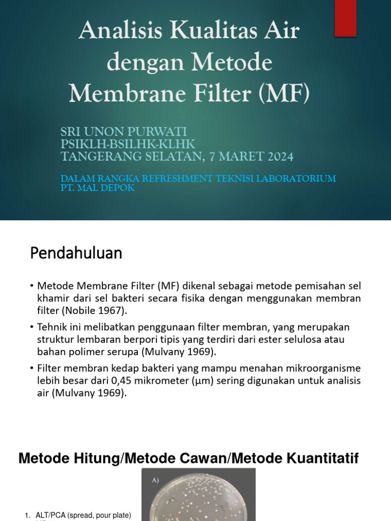 Analisis Kualitas Air Dengan Metode Membrane Filter (Power Point) Final | PDF
