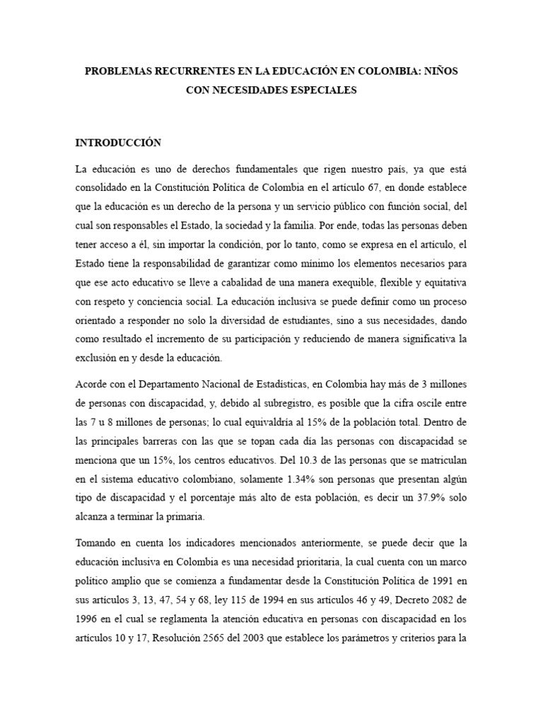 Problemas Recurrentes en La Educación en Colombia | PDF