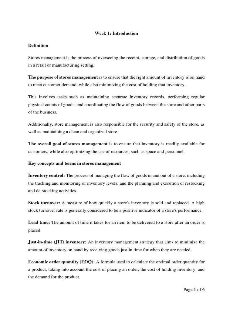 LECTURE Notes On Stores Management | PDF | Retail | Inventory