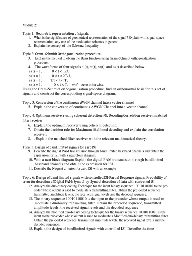Model Questions From Module 2 and 3 | PDF | Electronics | Telecommunications Engineering