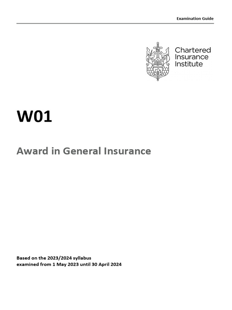 w01 Examination Guide For Exams From 1 May 2023 To 30 April-2024 | PDF | Insurance | Risk