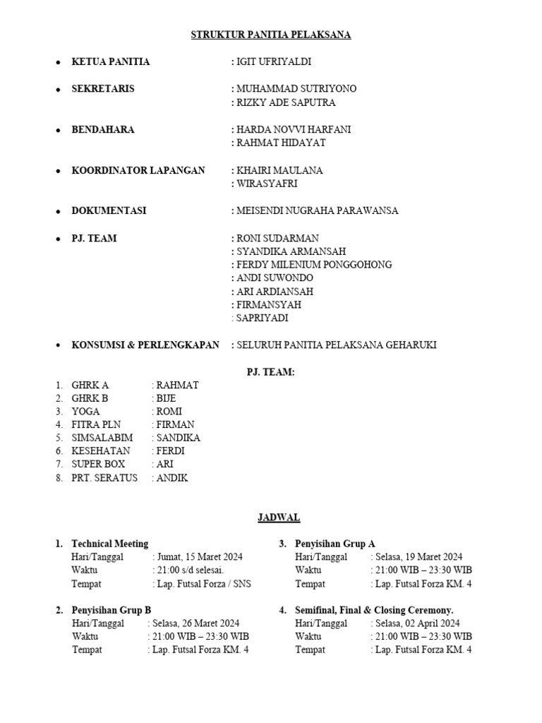 Struktur Dan Jadwal Trofeo | PDF
