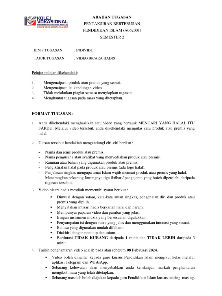 Arahan Tugasan Sem 2 | PDF