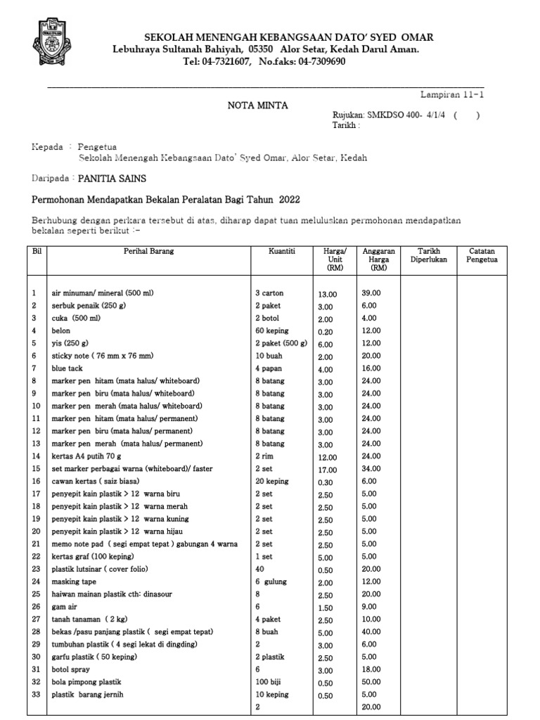 Nota Minta Sains (Pembudayaan Kbat) | PDF