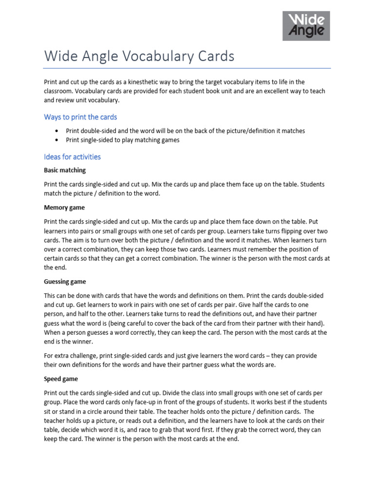 How To Use The Vocabulary Cards | PDF | Vocabulary | Behavior Modification