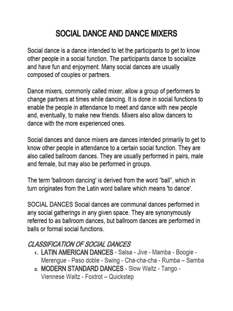 Social Dance and Dance Mixers | PDF | Ballroom Dance | Dances