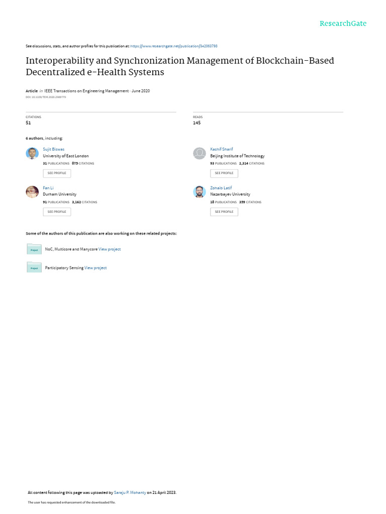 Interoperability and Synchronization Management of Blockchain-Based Decentralized E-Health ...