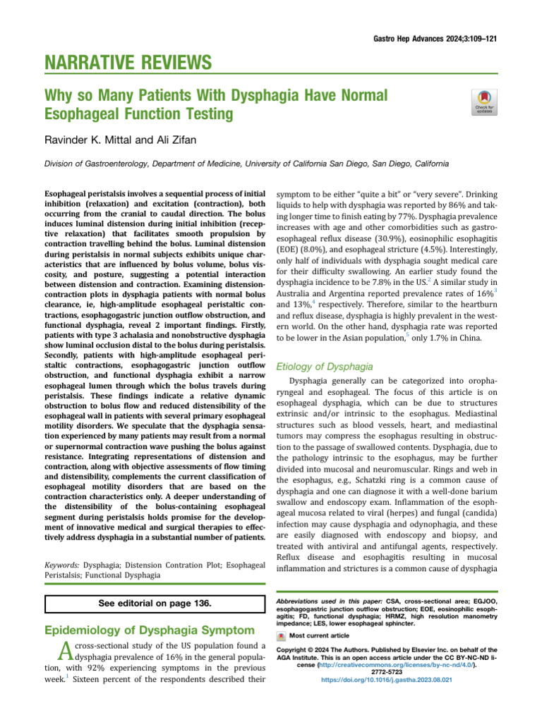 Why So Many Patients With Dysphagia Have Normal Esophageal Function ...