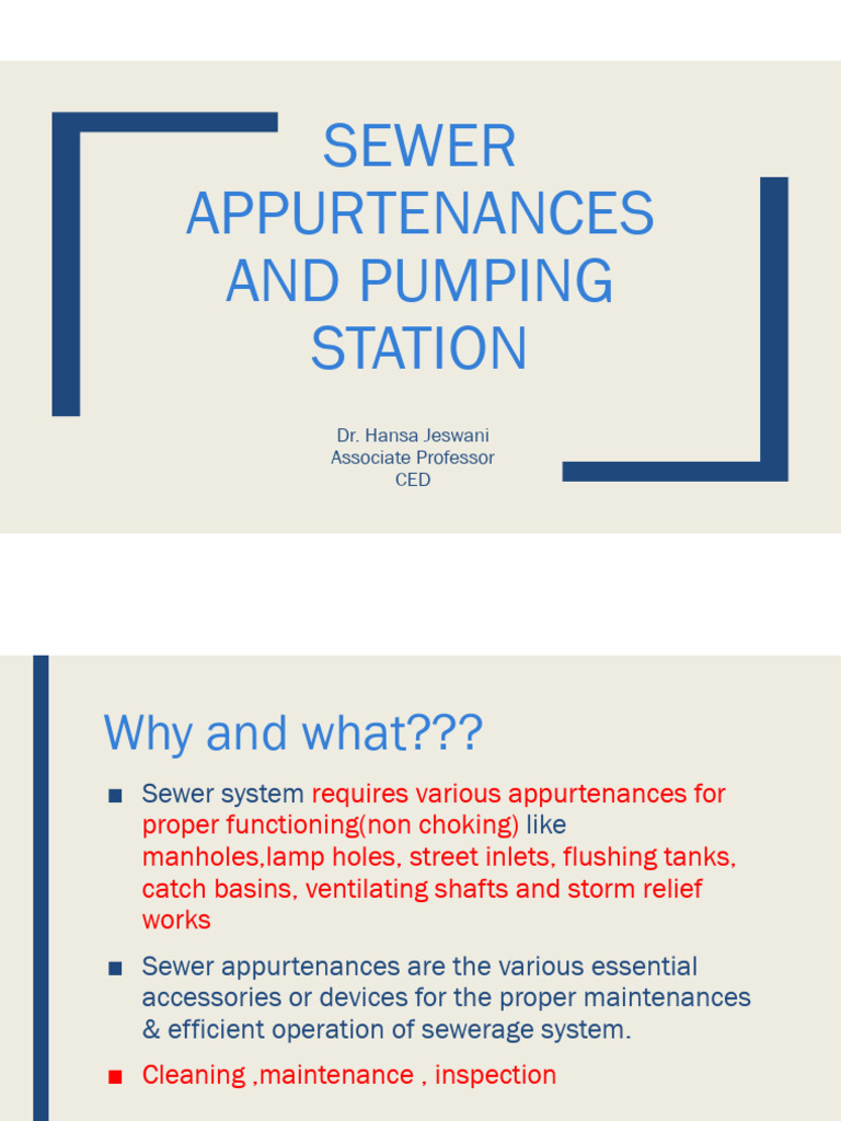 Sewer Appurtenances and Pumping Station: Dr. Hansa Jeswani Associate ...