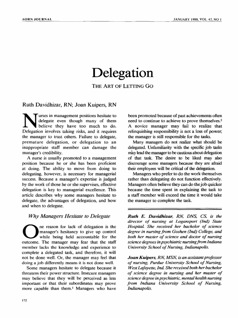 Delegation, The Art of Letting Go | PDF | Nursing | Behavioural Sciences
