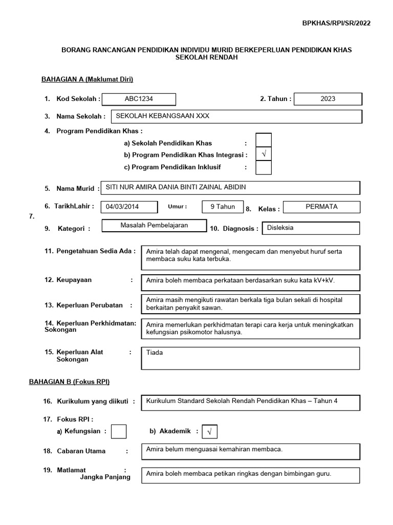 7 Contoh RPI Sekolah Rendah 3 AKADEMIK | PDF