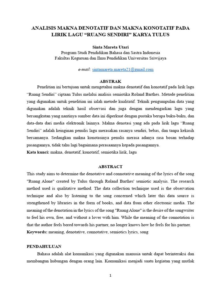 Analisis Makna Denotatif Dan Makna Konotatif Pada Lirik Lagu | PDF ...