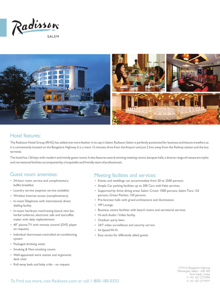 Radisson Salem - Fact File | PDF | Restaurants | Bar (Establishment)