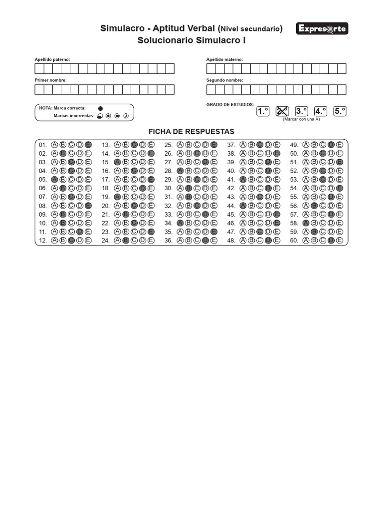 Solucionario Simulacro Verbal Secundaria | PDF