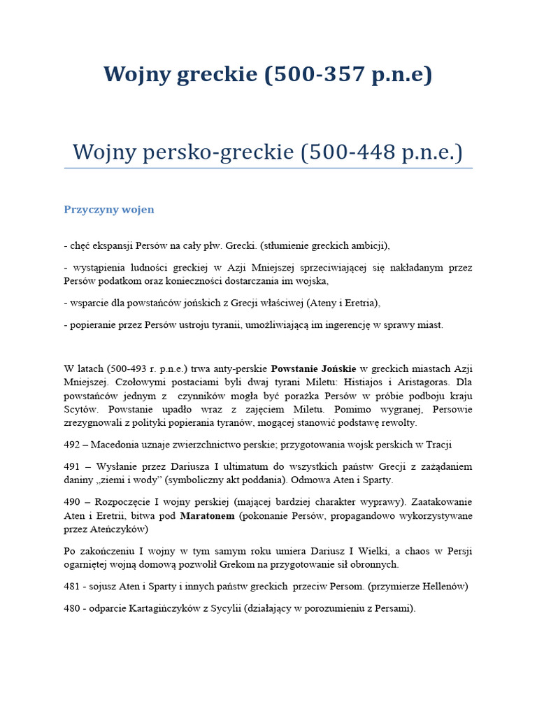 Wojny Greckie (500-357 P.n.e) | PDF