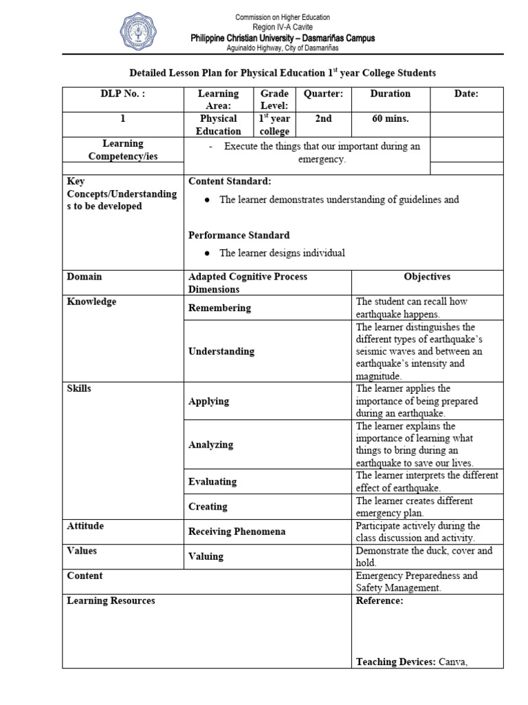 Detailed Lesson Plan EARTHQUAKE | PDF