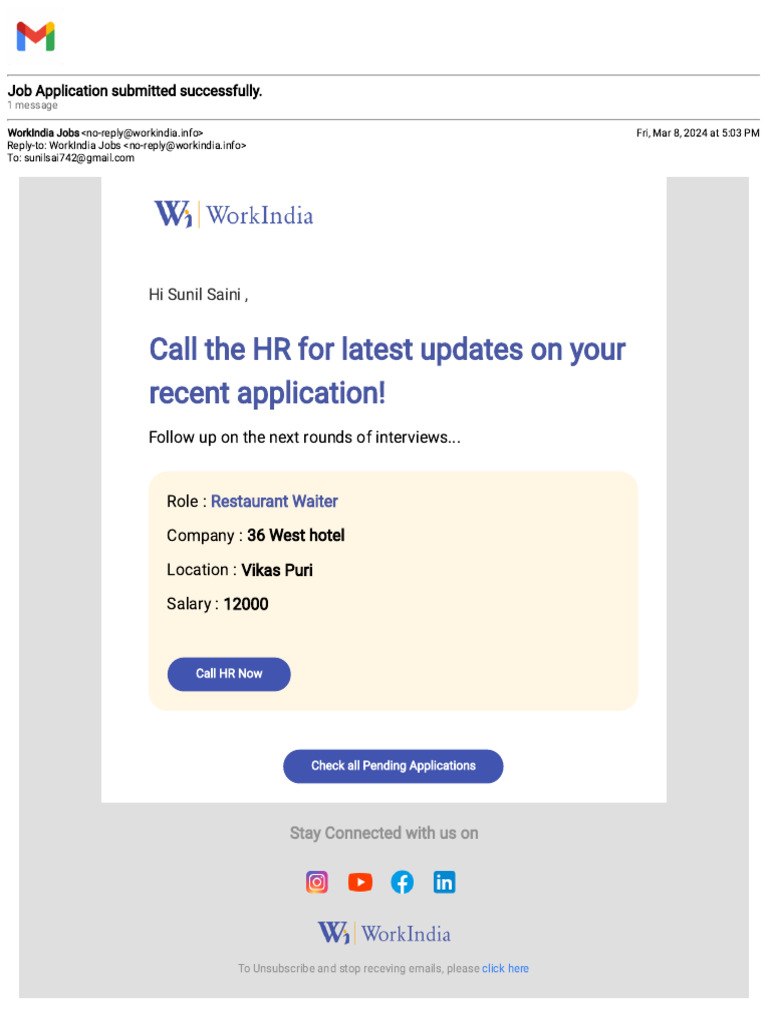 Gmail - Job Application Submitted Successfully. | PDF