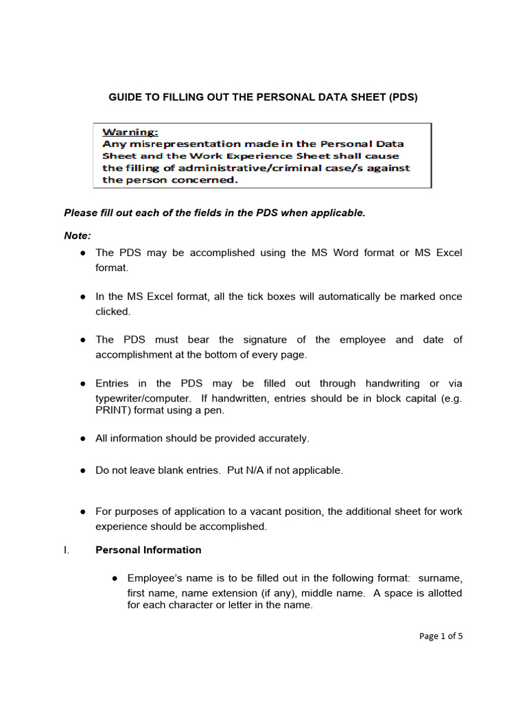CS Form No. 212 Attachment - Revised Guide To Filling Up The Personal Data Sheet | PDF ...