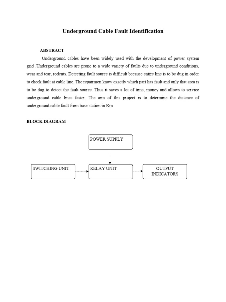 Underground Cable Fault Identification-ABSTRACT | PDF