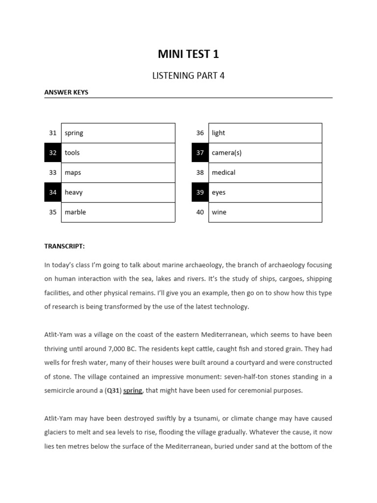 Key - Mini Test 1 | PDF | Shipwrecks | Sea