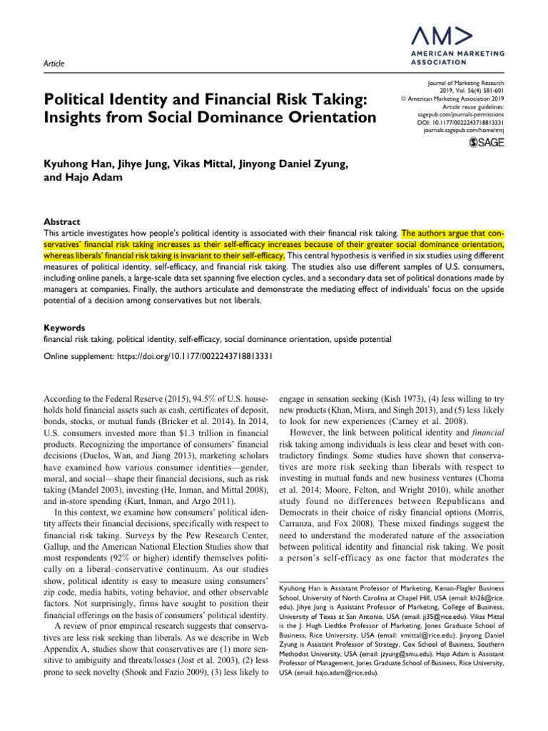 Political Identity's Impact on Financial Risk | PDF